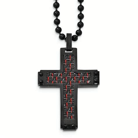 Chisel Stainless Steel Polished Black Ip Blackred Carbon Fiber Cross