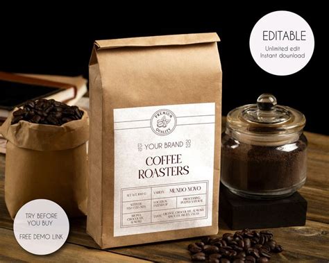 Printable Coffee Bag Label Template Editable Coffee Bag Label Template