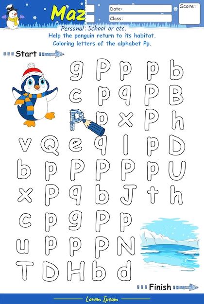 Premium Vector Alphabet Maze Game Learning Alphabet Pp With Penguin Cartoon