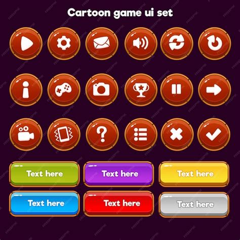Premium Psd Set Of Beautiful Game Ui Button Cartoon Style Ui Button
