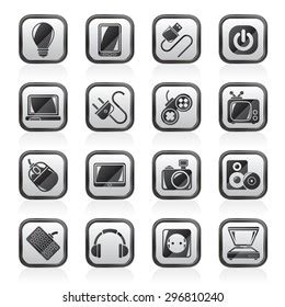 Silhouette Electronic Devices Objects Icons Vector Stock Vector
