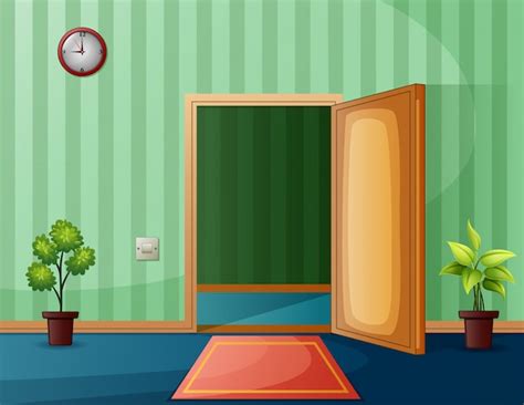 Premium Vector Exit Door From Room With Green Wall And Plant