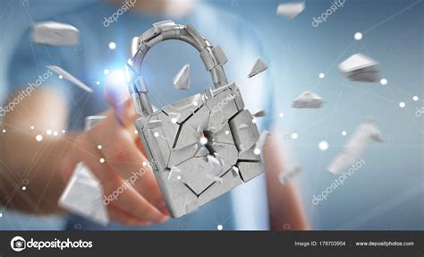 Businessman Hacking In Broken Padlock Security D Rendering Stock Photo Sdecoret
