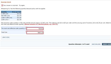Solved Exercise 16 24 Incorrect Answer Your Answer Is Chegg Com