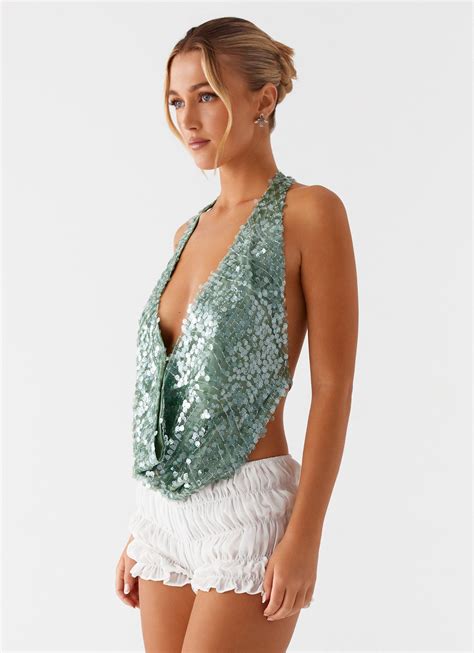 Rio Dreams Cowl Neck Halter Top Green Peppermayo