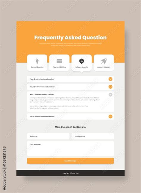 Professional frequently asked question or faq page web interface design with contact form Stock ...