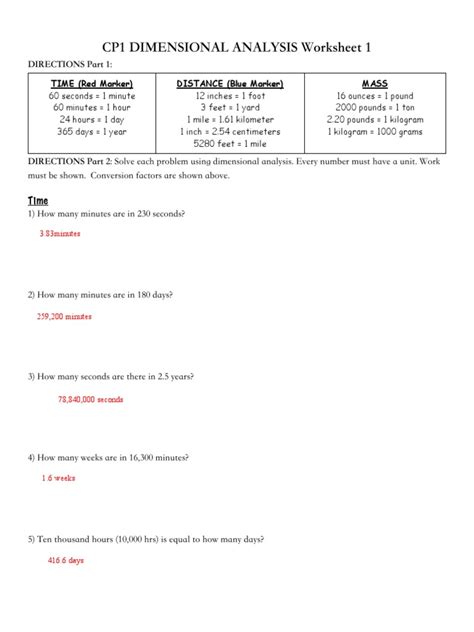Solved Lovejoy High School Dimensional Analysis Practice Chegg