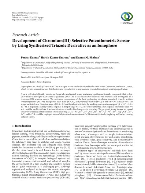 Pdf Developing Of Chromium Iii Selective Potentiometric Sensor By
