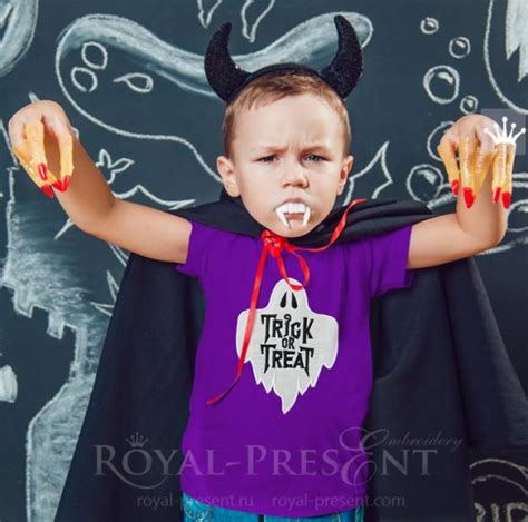 Trick Or Treat Halloween Ghost Applique Machine Embroidery Design