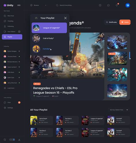Unity Dark Theme Gaming Dashboard UAE Behance Behance