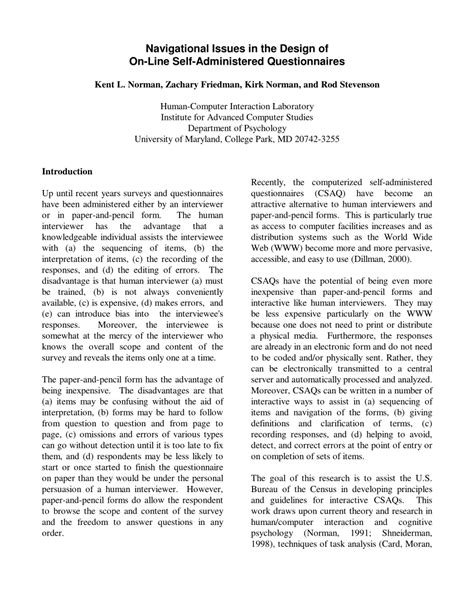 Pdf Navigational Issues In The Design Of Online Self Administered Questionnaires