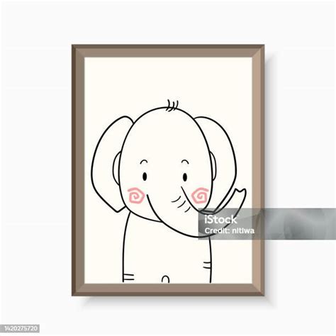 벽지 배경 그림 포스터 그림 그림 그림 엽서 광고판 배너 레이블 인쇄 요소 등 벡터 디자인을위한 간단한 유치한 손으로 그린 귀여운 코끼리 라인 아트 귀여운에 대한 스톡 벡터