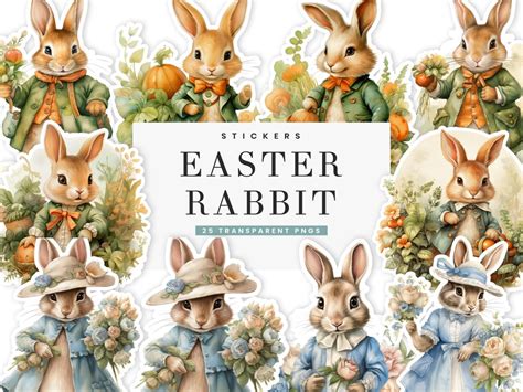 25 Easter Peter Rabbit Fussy Cuts Junk Journal Stickers Pack Digital