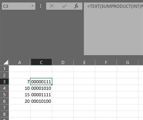 how to convert decimal to binary in excel without using the engineering