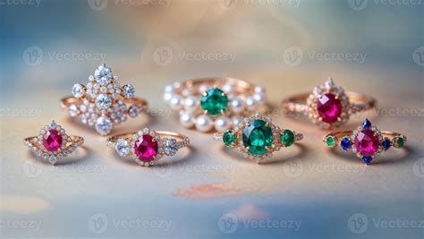 Elegant Collection Of Gemstone Rings Featuring Diamonds Rubies