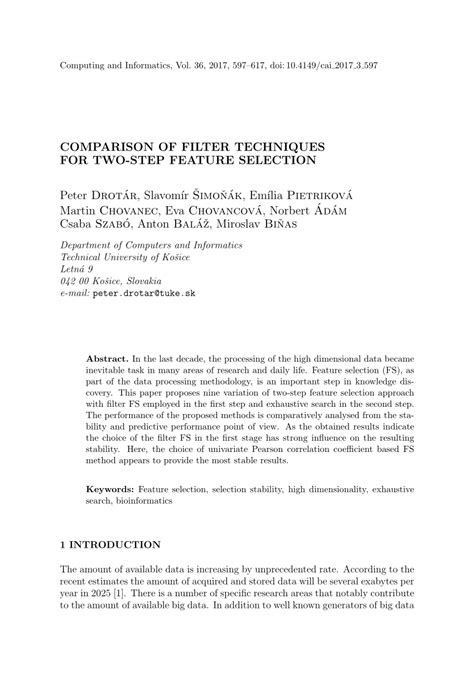 Pdf Comparison Of Filter Techniques For Two Step Feature Selection