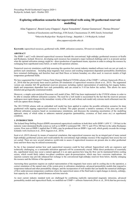 Pdf Exploring Utilization Scenarios For Supercritical Wells Using 3d Geothermal Reservoir