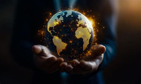 Businessman Holding Digital Earth Globe Hologram Representing Global Connectivity And Innovation