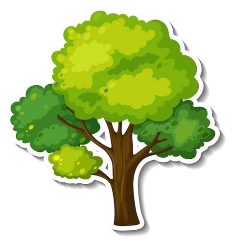 Free Vector A Tree With Green Leaves Sticker On White Background
