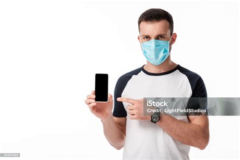 Beyaz Izole Boş Ekran Ile Akıllı Telefon Parmak Ile Işaret Tıbbi