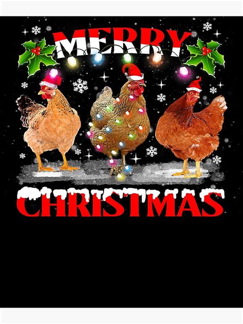 Póster Pollo Feliz Navidad Pollo Papá Noel Luces Navidad Divertido 63