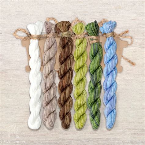Set Of OwlForest Hand Dyed Threads For The Cranes Chart Thread Trade
