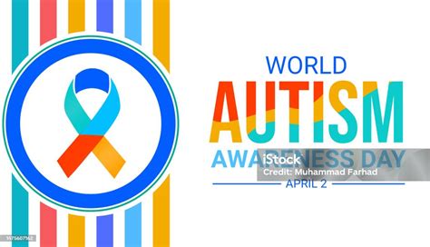 세계 자폐증 인식의 날 배경은 타이포그래피와 함께 화려한 디자인과 리본을 가지고 있습니다 자폐증 인식의 날 배경 World Autism Awareness Day에 대한 스톡