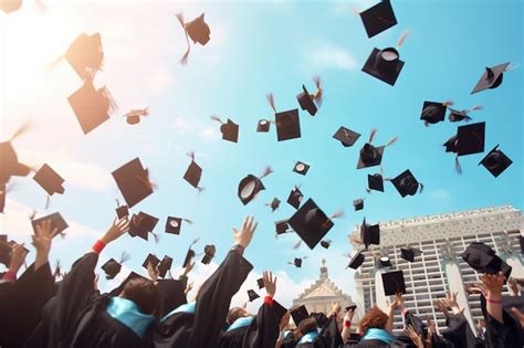Premium AI Image Graduation Hats Being Thrown In The Air On A Nice