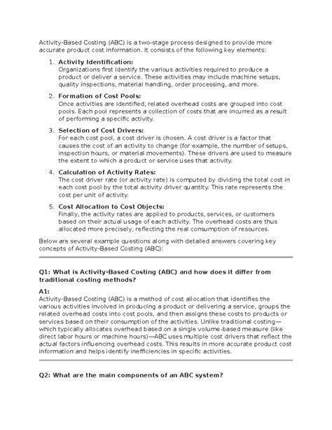 Guide Questions Abc Abc Costing Activity Based Costing Abc Is A