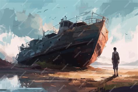 Premium Vector Broken Ship Color Old Ship Vector Illustration