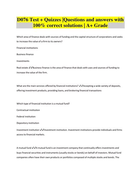 d076 test quizzes questions and answers with 100 correct solutions