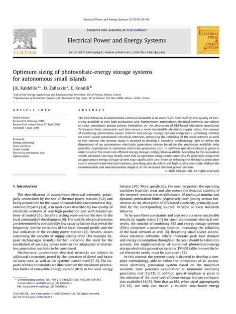 Pdf Optimum Sizing Of Photovoltaic Energy Storage Systems For