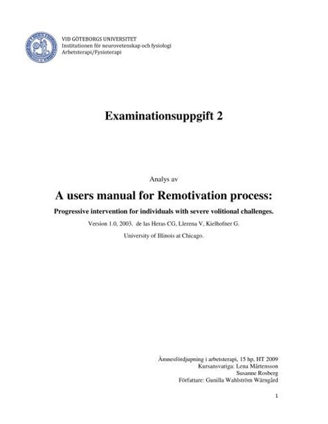 Examinationsuppt 2 A Users Manual For Remotivation Process