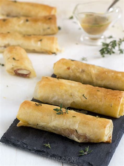 Rollitos de pasta filo con jamón y provolone crujientes y deliciosos