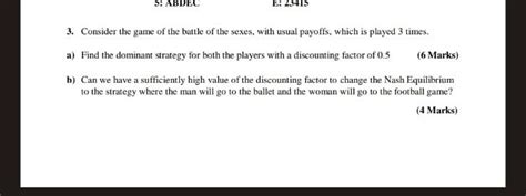 Solved 3 Consider The Game Of The Battle Of The Sexes With Chegg Com