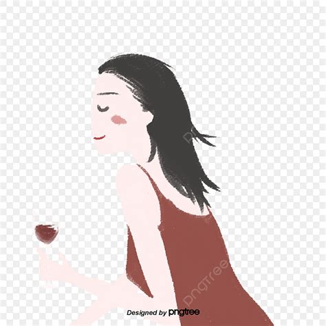 Girl Drinking Wine Clipart Black