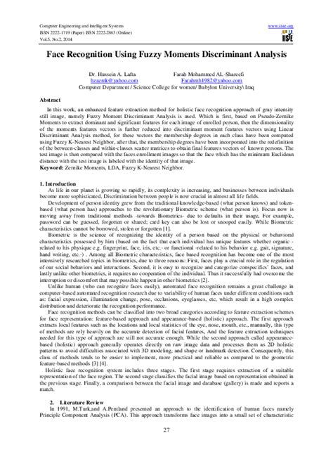 Pdf Face Recognition Using Fuzzy Moments Discriminant Analysis