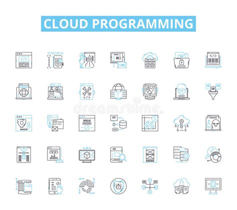 Cloud Programming Linear Icons Set Virtualization Elasticity Devops Deployment