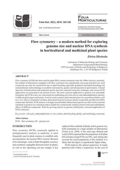 PDF Flow Cytometry A Modern Method For Exploring Genome Size And