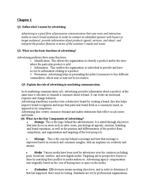 Chapter 1 Summary Advertising Management Pdf Advertising Brand