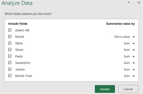 how to use the analyze data feature in microsoft excel