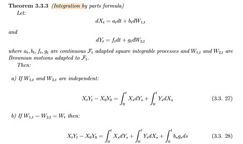 Probability Theory Stochastic Integration By Parts Mathematics