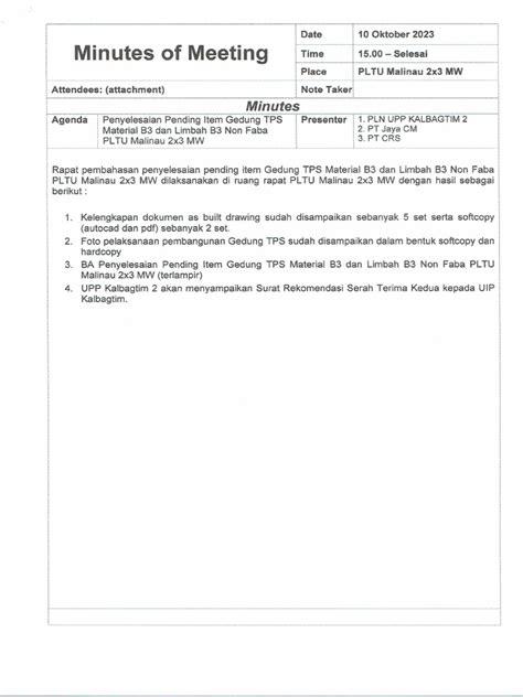Berita Acara Penyelesaian Punch List Tps Limbah B3 Pdf