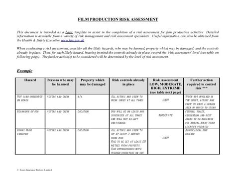 Film Shoot Risk Assessment At Lucille Minor Blog