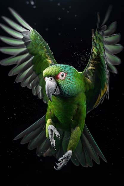 Premium Ai Image A Parrot In Flight Closeup Rain Bouncing Off Feathers