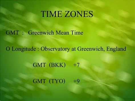 Ppt Time Zones Gmt Greenwich Mean Time O Longitude Observatory At Greenwich England