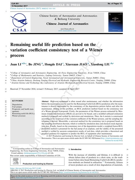 Solution Remaining Useful Life Prediction Based On Variation Coefficient Consistency Test Of A