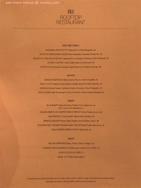 Menu At Rh Rooftop Restaurant Columbus Columbus