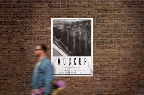 벽돌 벽에 포스터의 모형 프리미엄 Psd 파일