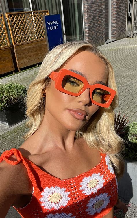 Peach Chunky Rectangular Square Frame Sunglasses Accessories